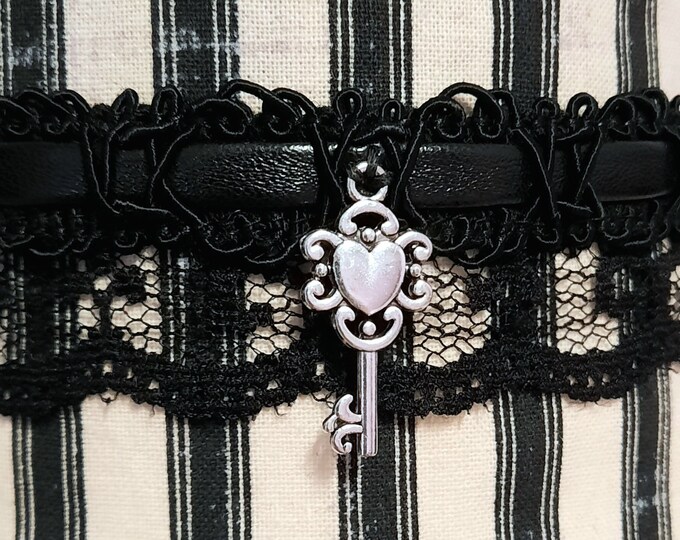 HEART KEY CHOKER, Heart Key Choker, Key Charm, Skeleton Key Necklace ...