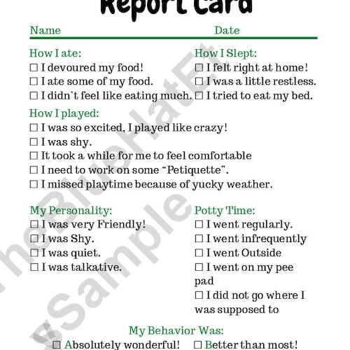 Pet Report Card Dog Report Card Cat Report Card Dog - Etsy