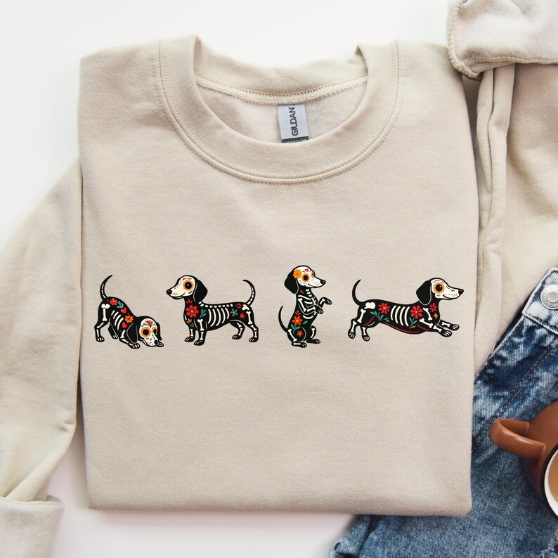 Dachshunds de calavera de azúcar PNG: Diseño de perro del Día de los ...