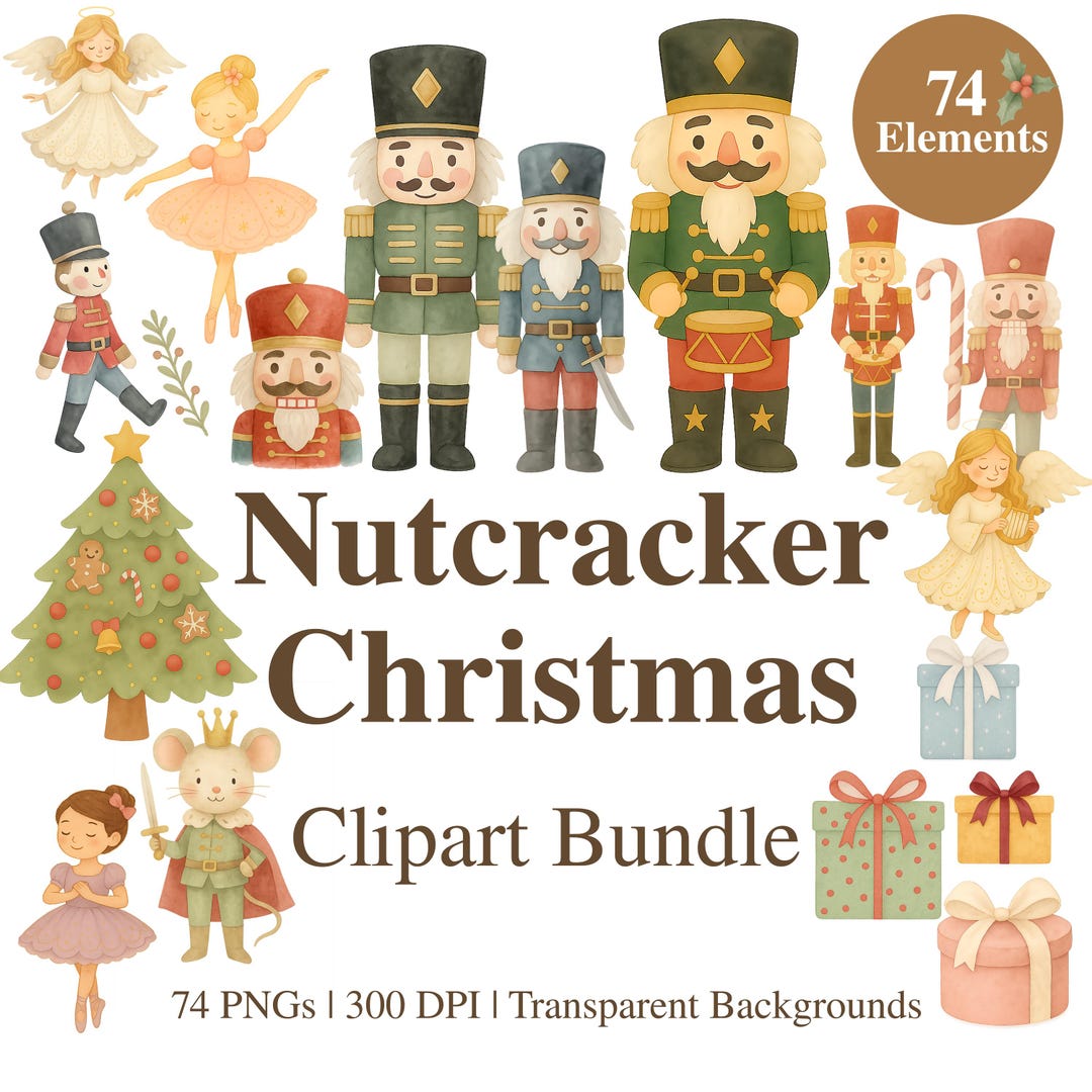 Watercolor Nutcracker Clipart Bundle, Christmas Ballerina PNG, Digital ...