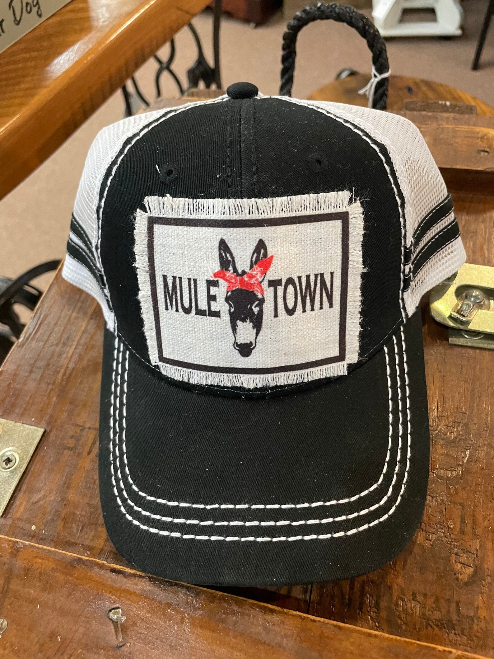 Muletown Frayed Mule Patch on a Black and White Striped - Etsy