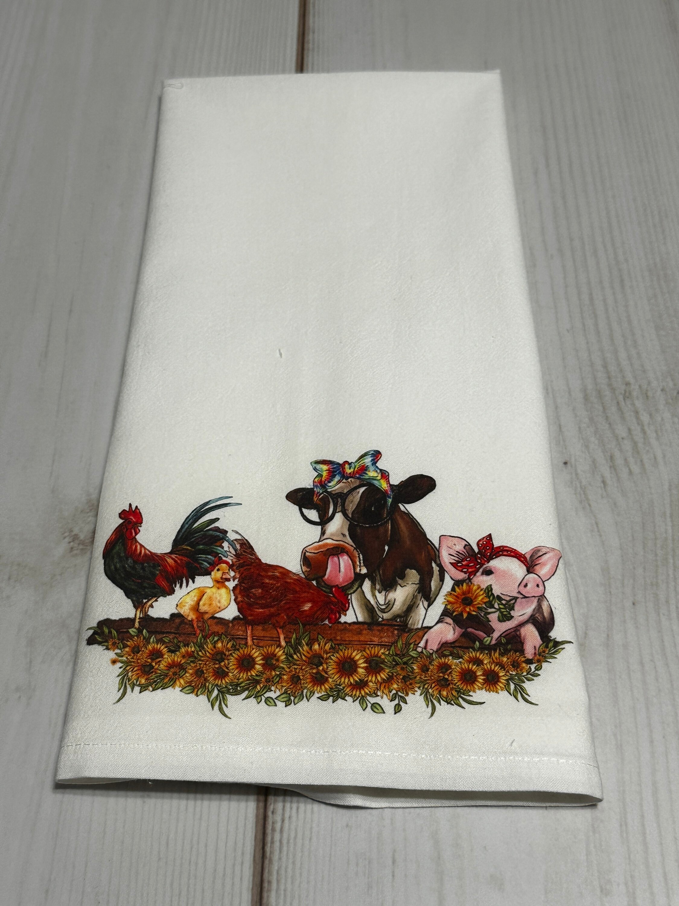 Multiple Farm Animals With Tie Dye Cow Design Kitchen Towel - Etsy