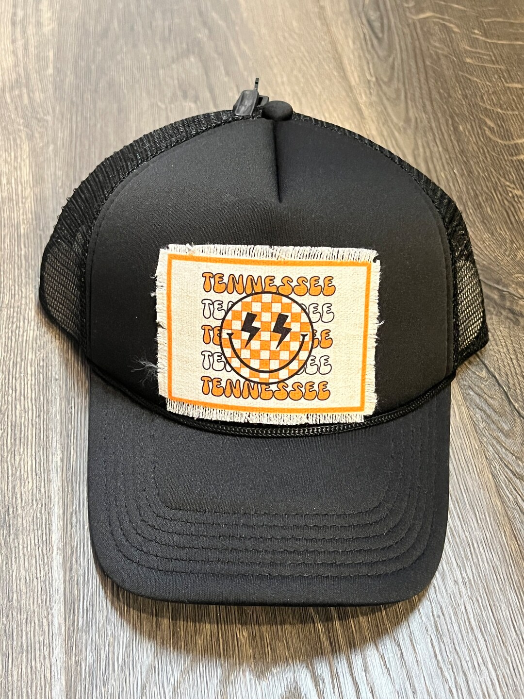 Orange Checkered Smiley Face With TN Wording Design on a Frayed Patch ...