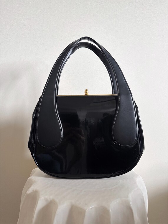 Mid-Century Black Patent Leather Purse – 50s 60s Mod … - Gem