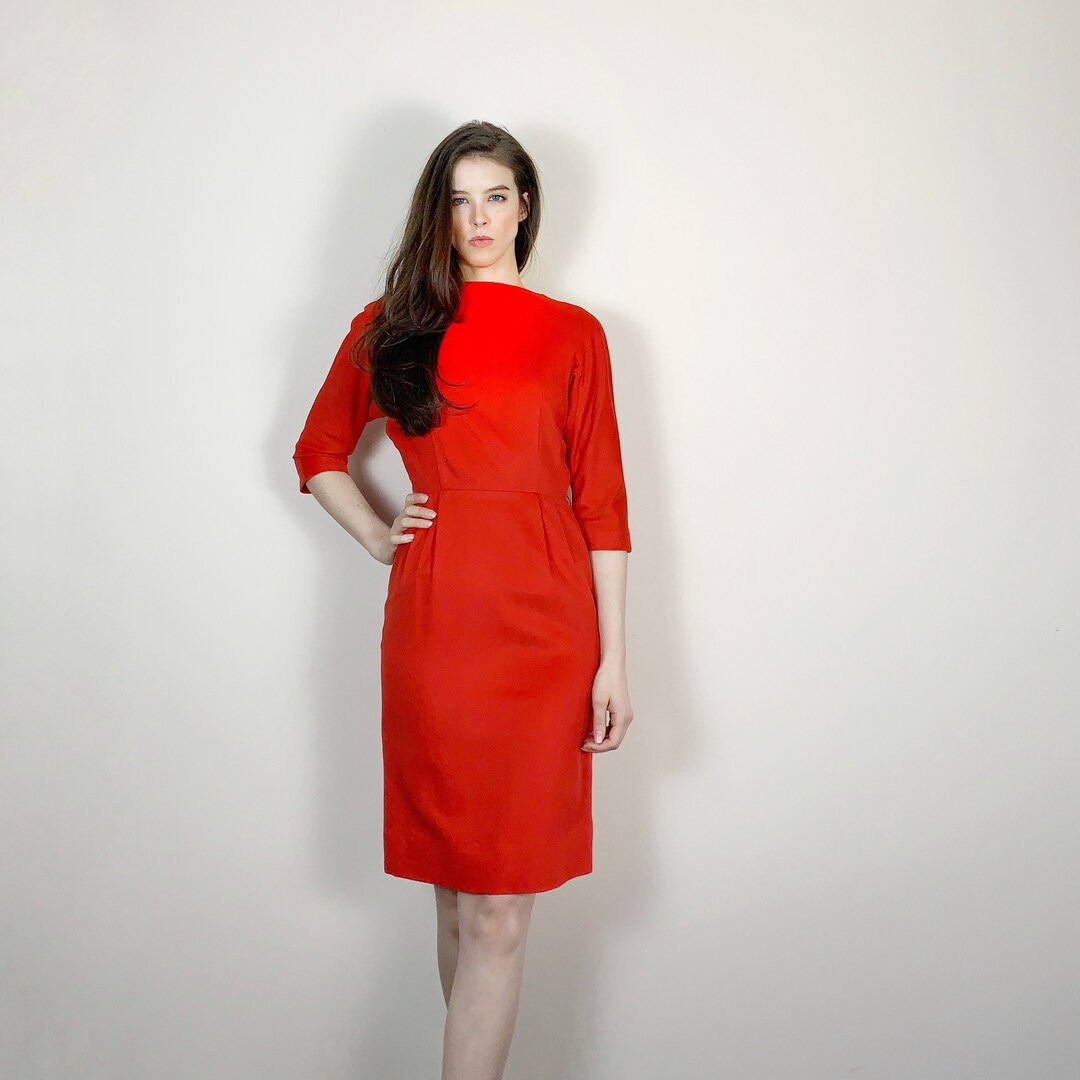 50s Red Boat Neck Dress Vintage Pinup Wiggle Cocktail - Etsy
