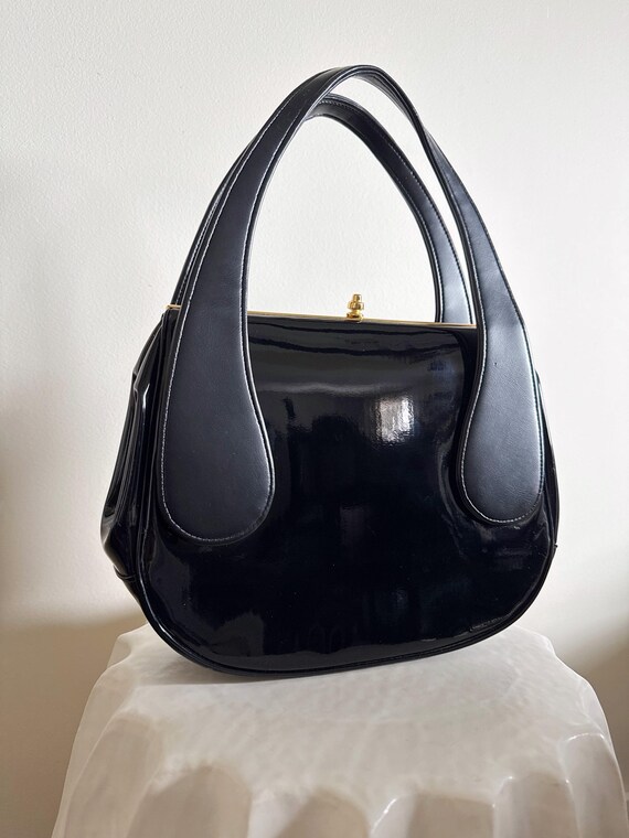 Mid-Century Black Patent Leather Purse – 50s 60s Mod … - Gem