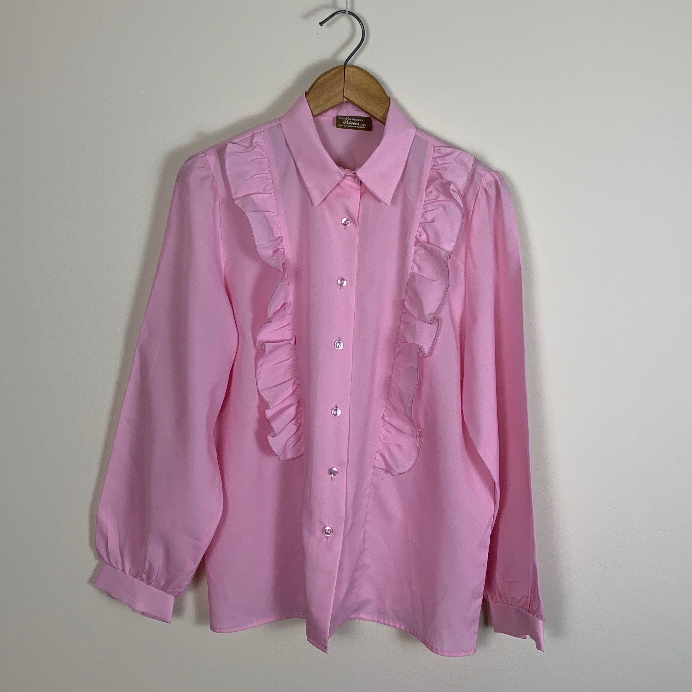 Vintage 70s Ruffle Blouse. 1970 Pastel Pink Button Front - Etsy
