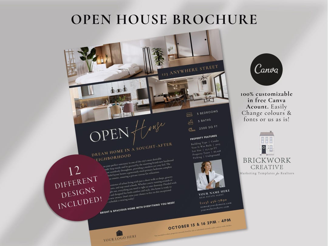 Real Estate Open House Brochure, Real Estate Agent Marketing, Canva ...