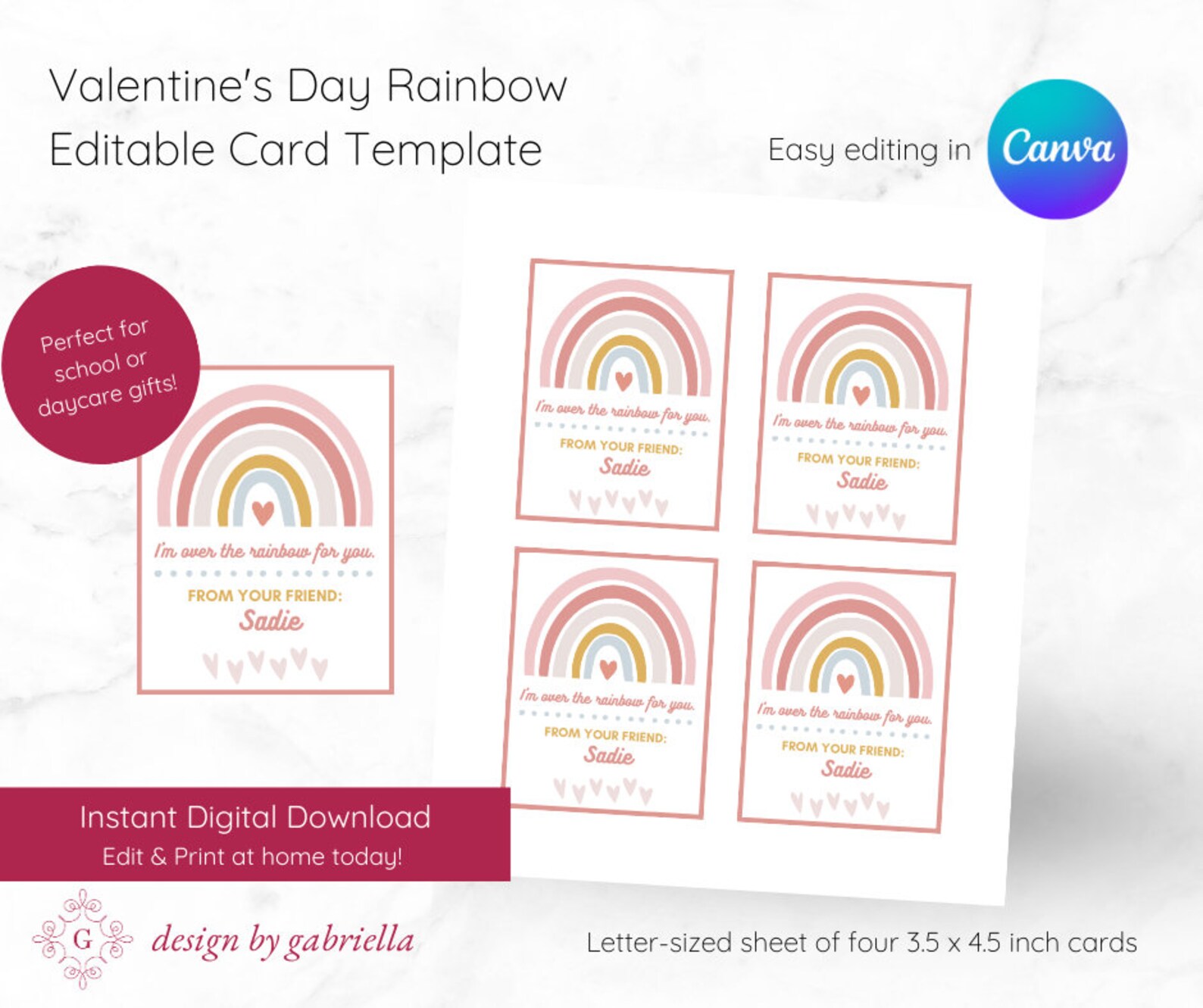 Editable Rainbow Valentine's Day Cards, Happy Valentine's Day Card ...