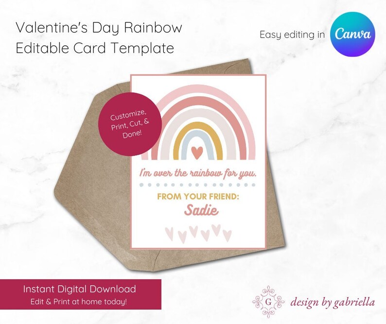 Editable Rainbow Valentine's Day Cards, Happy Valentine's Day Card ...