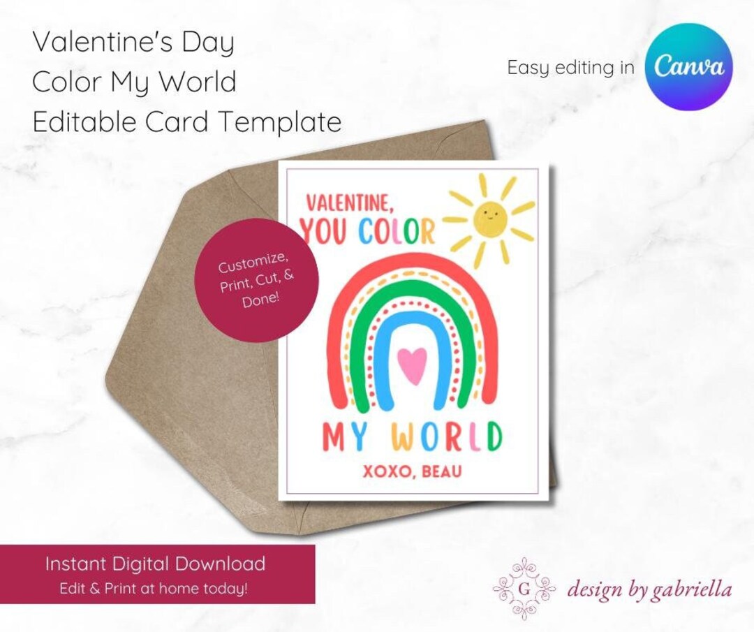Editable Color My World Valentine's Day Card (canva Template) - Etsy