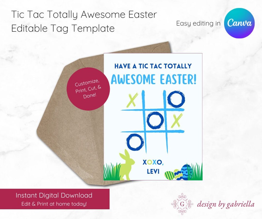 Editable Blue Tic Tac Totally Awesome Easter Gift Tag, Happy Easter ...