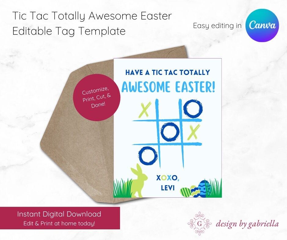 Tic Tac Toe Easter Gift Tag, Editable Card (digital Download) - Etsy
