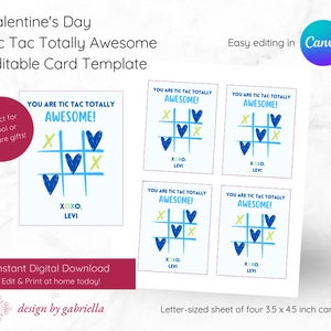 Editable Blue Tic Tac Totally Awesome Valentine's Day Cards, Happy ...