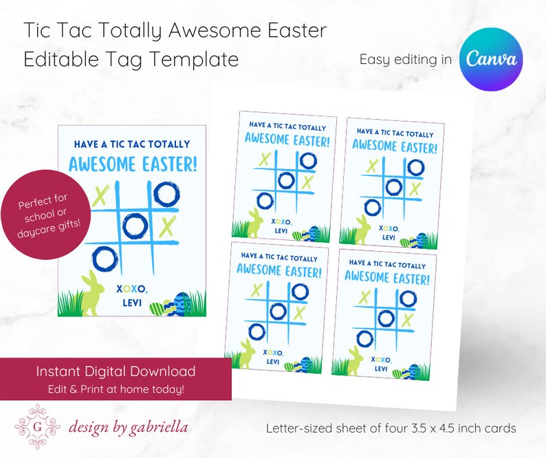 Editable Blue Tic Tac Totally Awesome Easter Gift Tag, Happy Easter ...