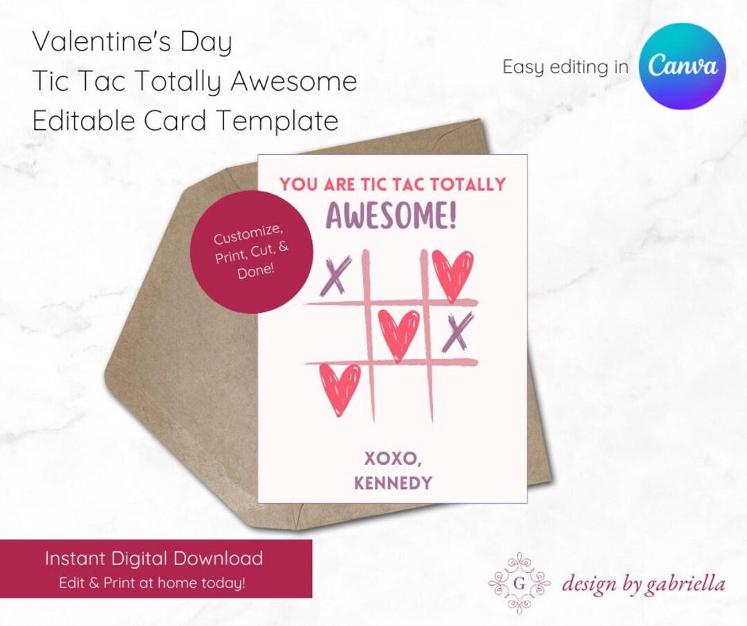 Editable Tic Tac Totally Awesome Valentine's Day Cards, Happy Valentine ...