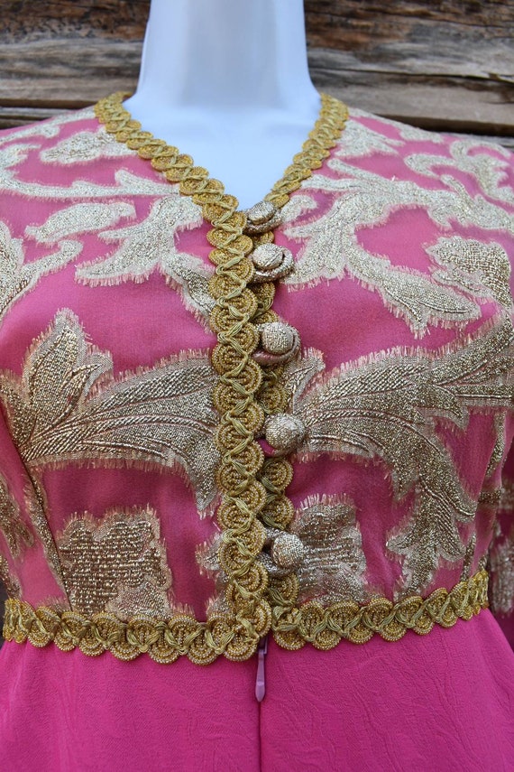 Vintage 1960s Handmade Pink and Metallic Gold Dress - Gem