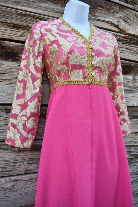 Vintage 1960s Handmade Pink and Metallic Gold Dress - Gem