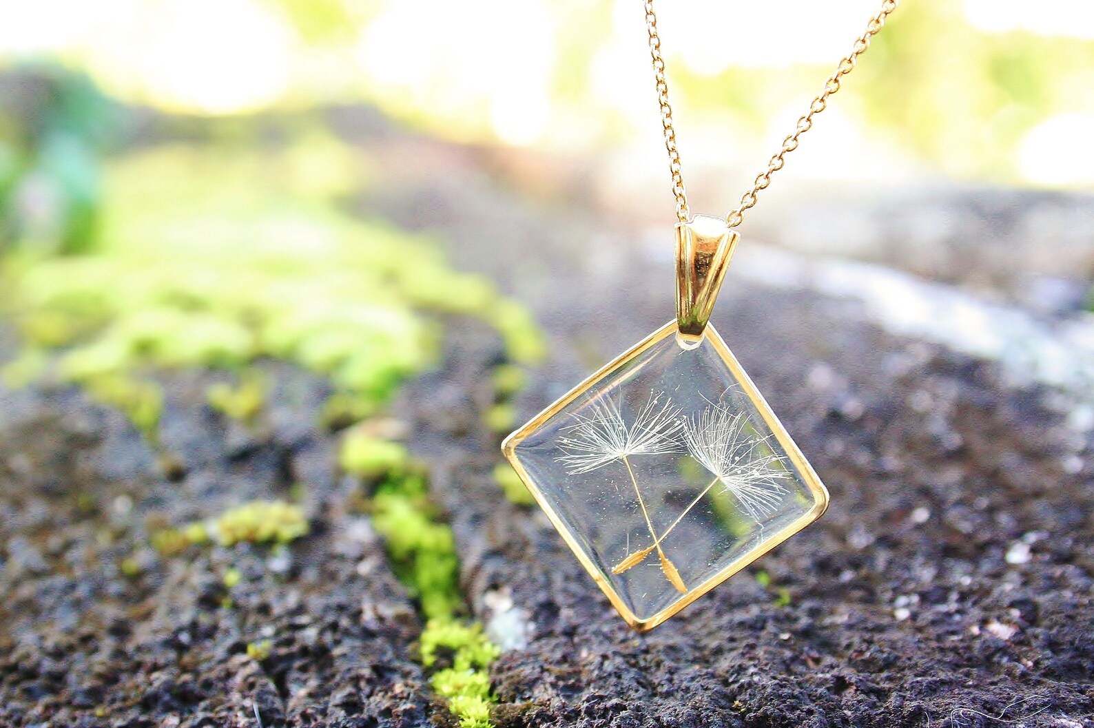 Dandelion Seeds Diamond Necklace Resin Dandelion Gold Plated - Etsy ...