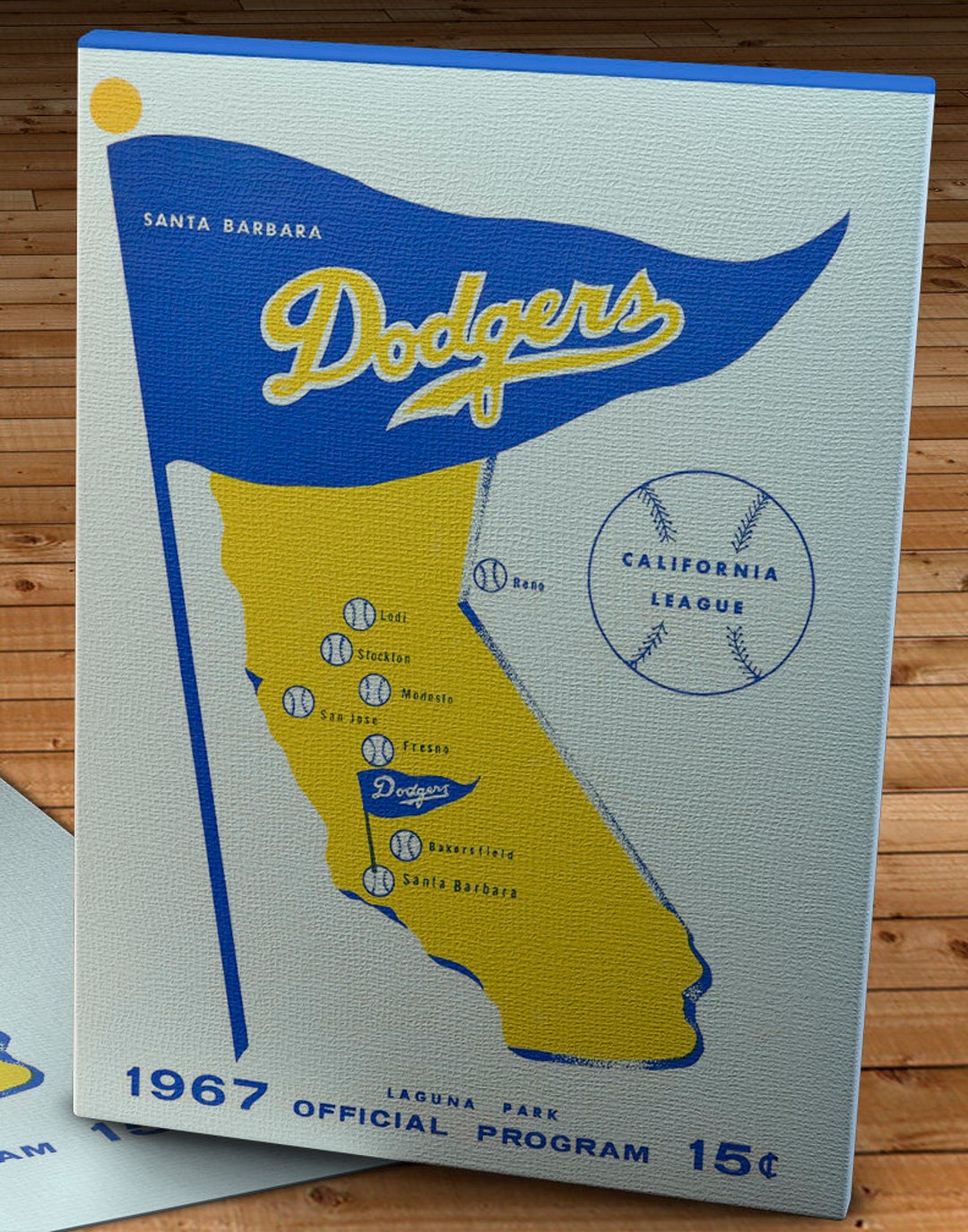 1967 Vintage Santa Barbara Baseball Program Cover - Canvas Gallery Wrap ...