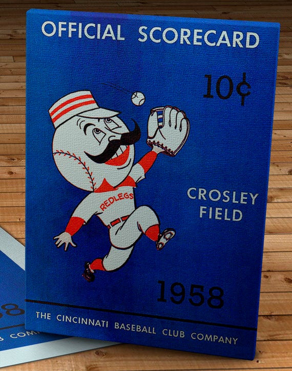 1958 Vintage Cincinnati Reds Baseball Scorecard Canvas | Etsy