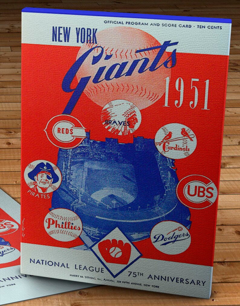 1951 Vintage New York Giants Baseball Scorecard - Canvas Gallery Wrap ...