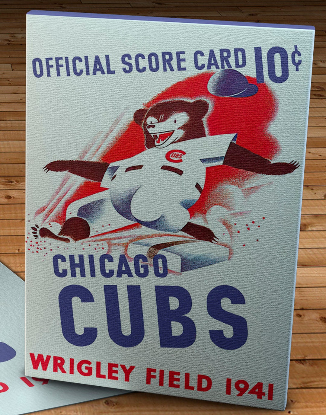 1941 Vintage Chicago Cubs Baseball Program - Sliding Bear - Canvas ...