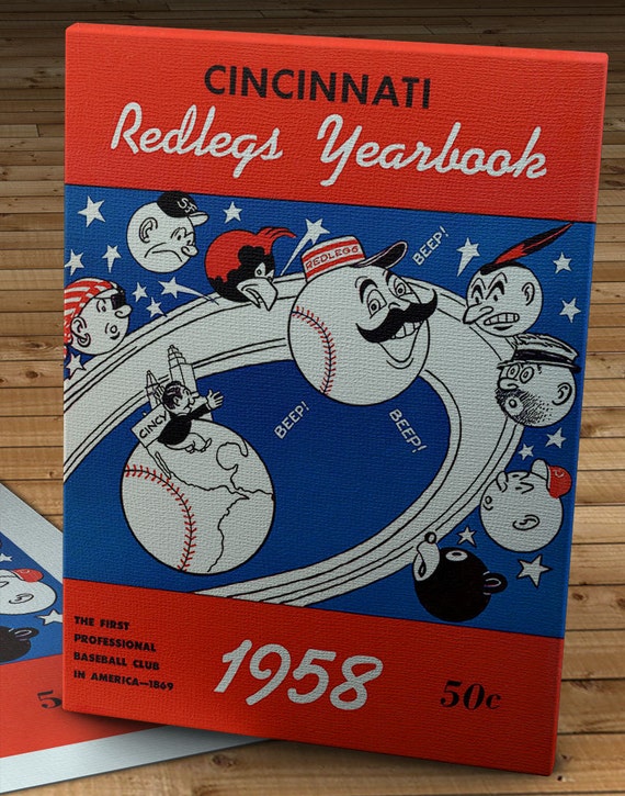 1958 Vintage Cincinnati Reds Baseball Yearbook Canvas | Etsy