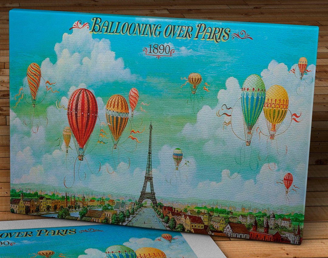 1890 Vintage Ballooning Over Paris Travel Poster - Canvas Gallery Wrap ...