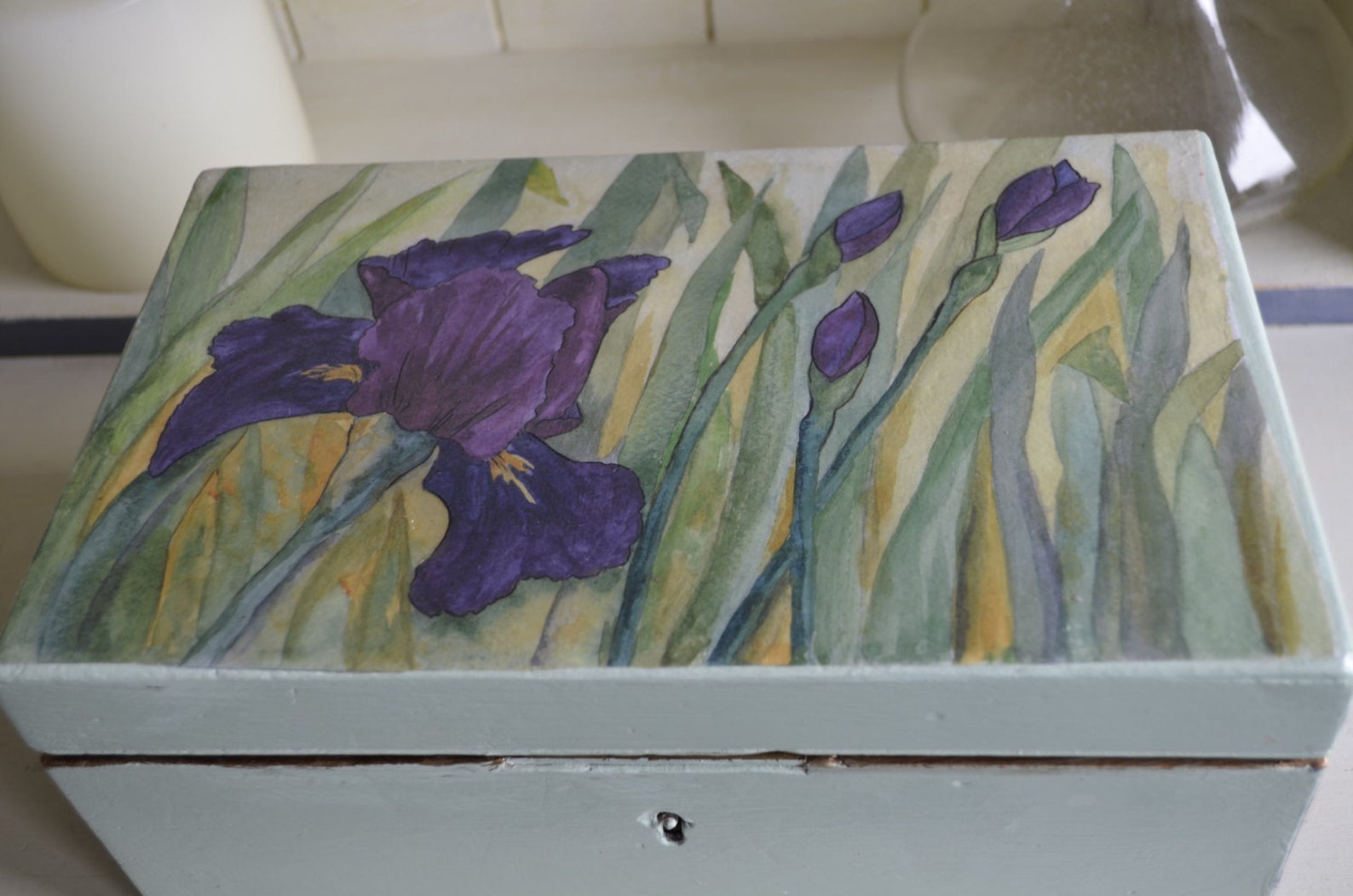Iris Watercolour Antique Box Keepsake, Jewellery, Wedding Card Box - Etsy