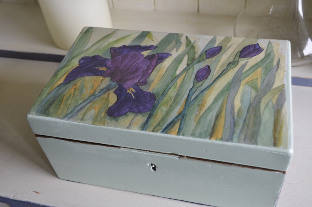Iris Watercolour Antique Box Keepsake, Jewellery, Wedding Card Box - Etsy