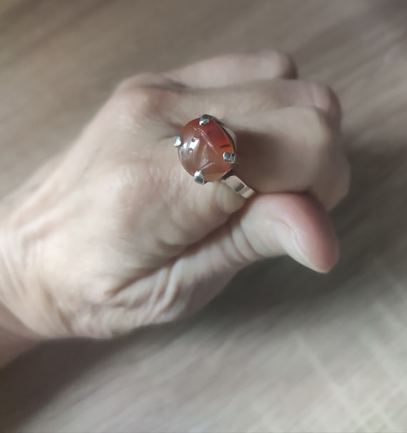 950 Silver Intaglio Carved Animal Carnelian Ring - Gem