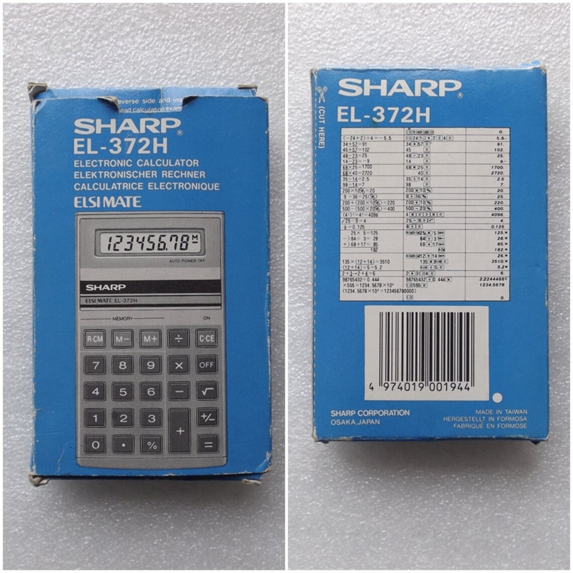 Vintage Calculator Sharp Elsi Mate EL-372H Taiwan Box | Etsy