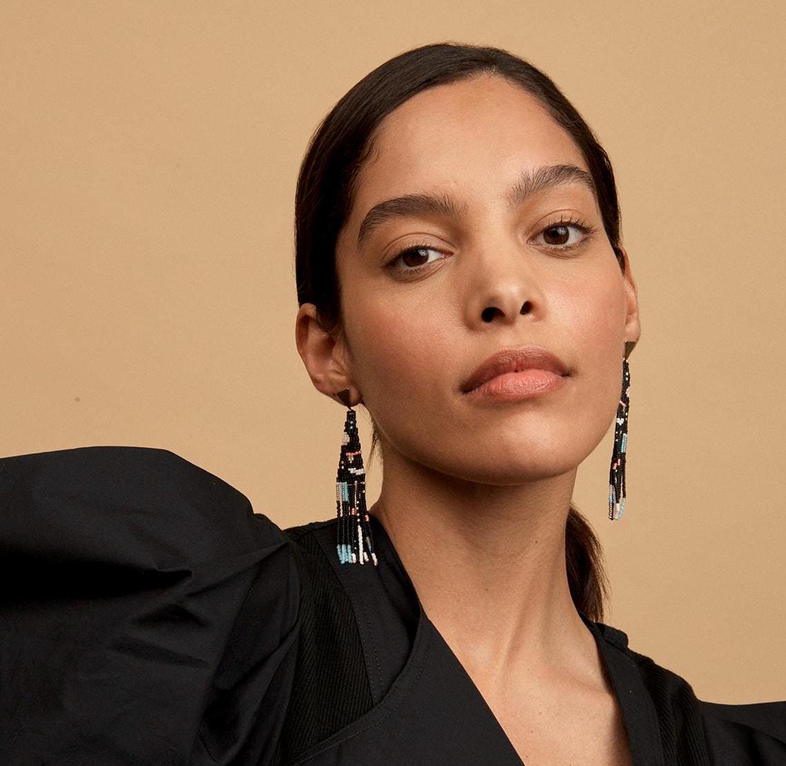 Tulum Beaded Earring / Delica and Seed Beads Fringe, Stripe, Gold-plate Post, Artisan, Delicate ...