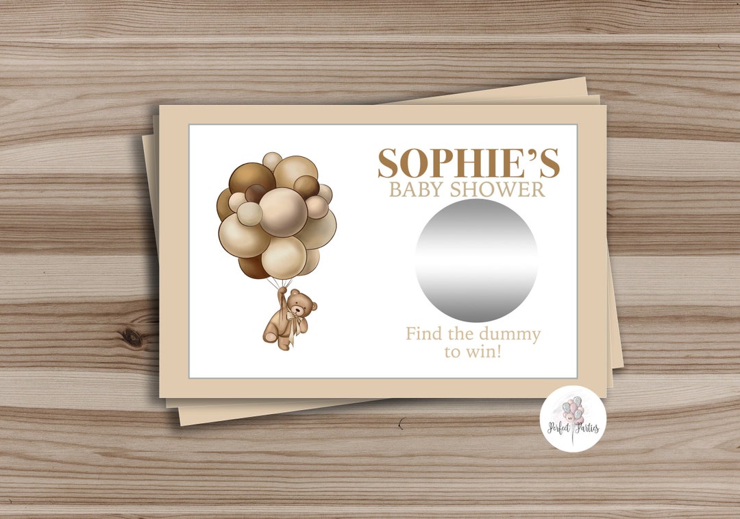 10 X Personalised Teddy Bear Baby Shower Scratch Cards, Neutral Baby ...
