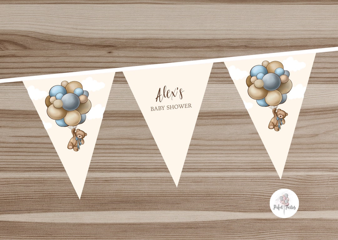 Personalised Blue Boy Teddy Bear Birthday Party Bunting – Baby Shower ...