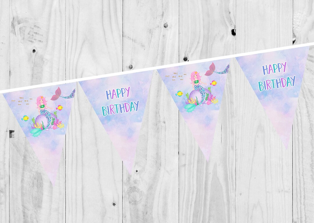 Mermaid Birthday Party Bunting Banner. 3 METERS - Etsy