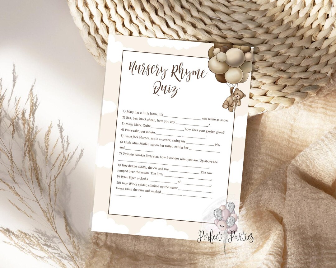 Teddy Bear Nursery Rhyme Quiz Game, Unisex Baby Shower (pack of 10) - Etsy