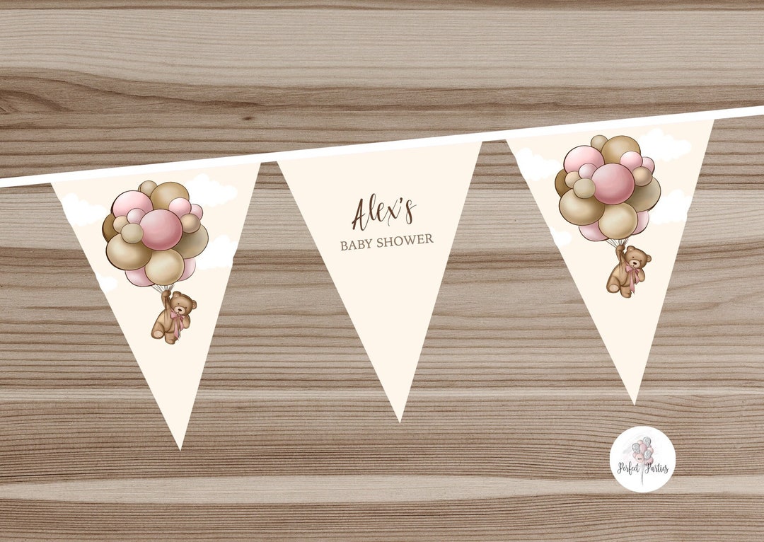 Pink Teddy Bear Party Banner – Personalised Baby Girl Birthday or ...