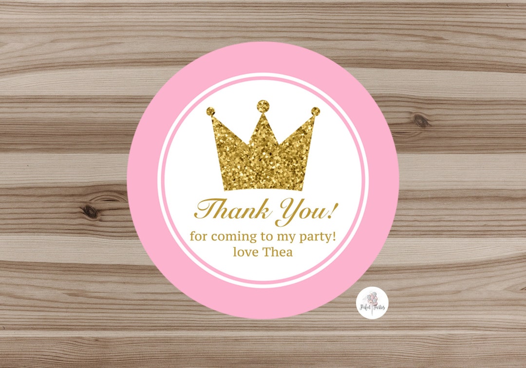 Personalised Little Princess Crown Birthday Party Thank You Stickers ...