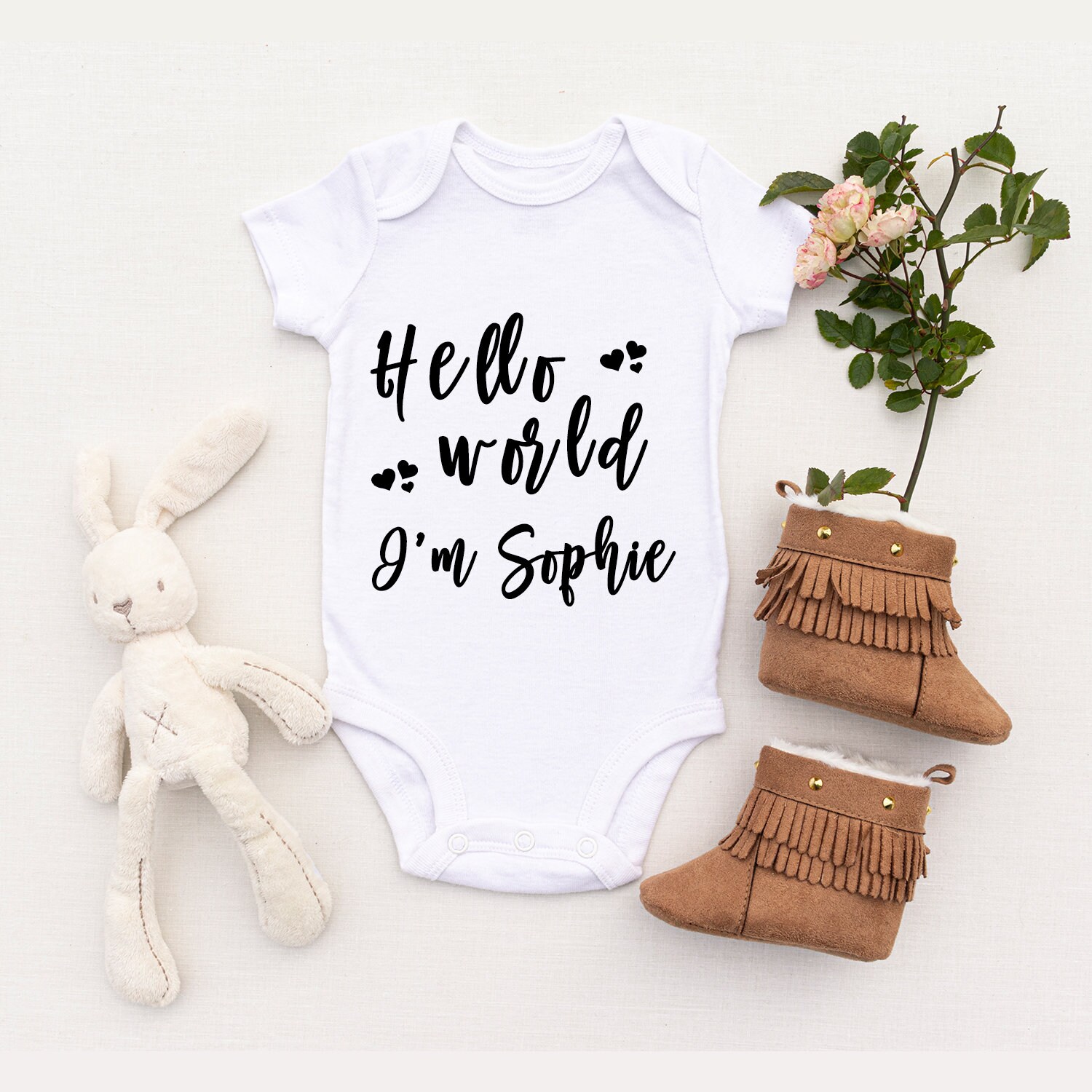 Personalised Custom Hello World Baby Name Vest Baby Grow - Etsy UK