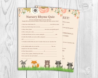 Nursery Rhyme Quiz Baby Shower Game Floral - Etsy