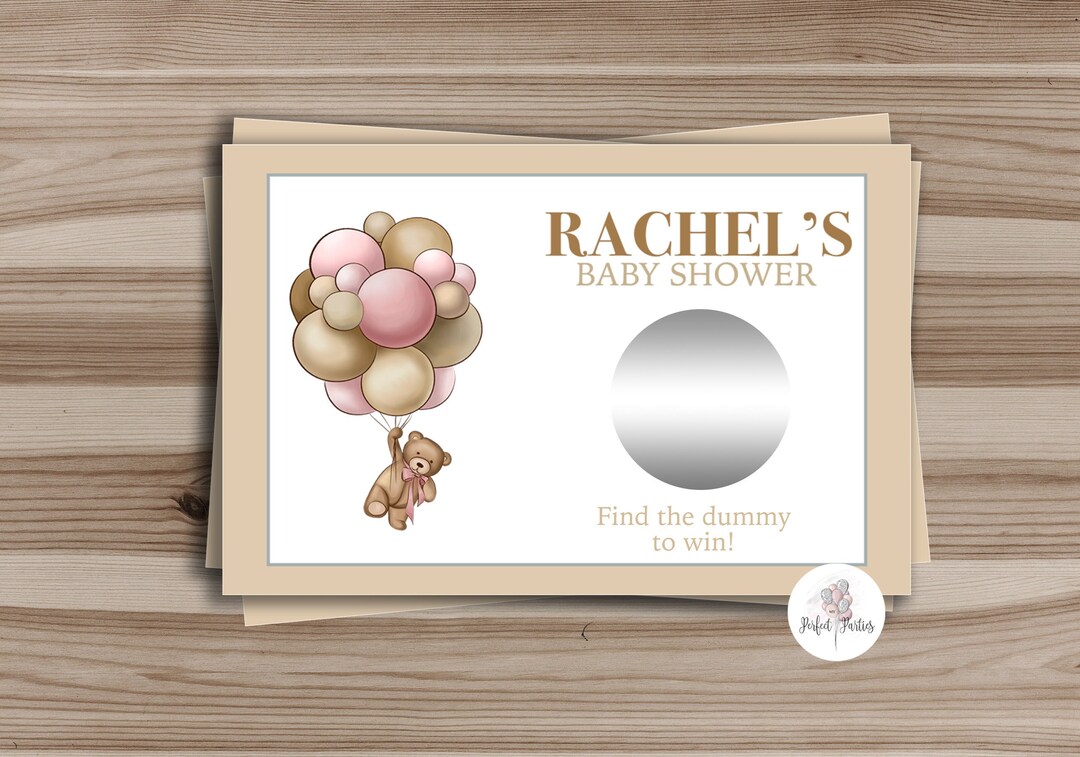 10 X Personalised Pink Teddy Bear Baby Shower Scratch Cards, Pink Baby ...