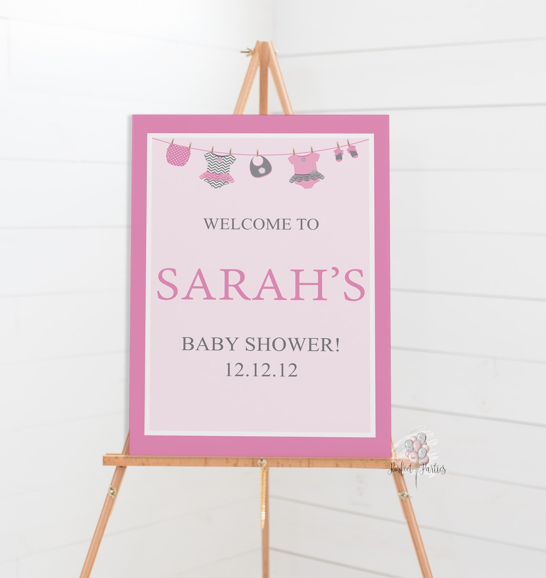 Letrero de bienvenida para baby shower con tendedero rosa personalizado ...