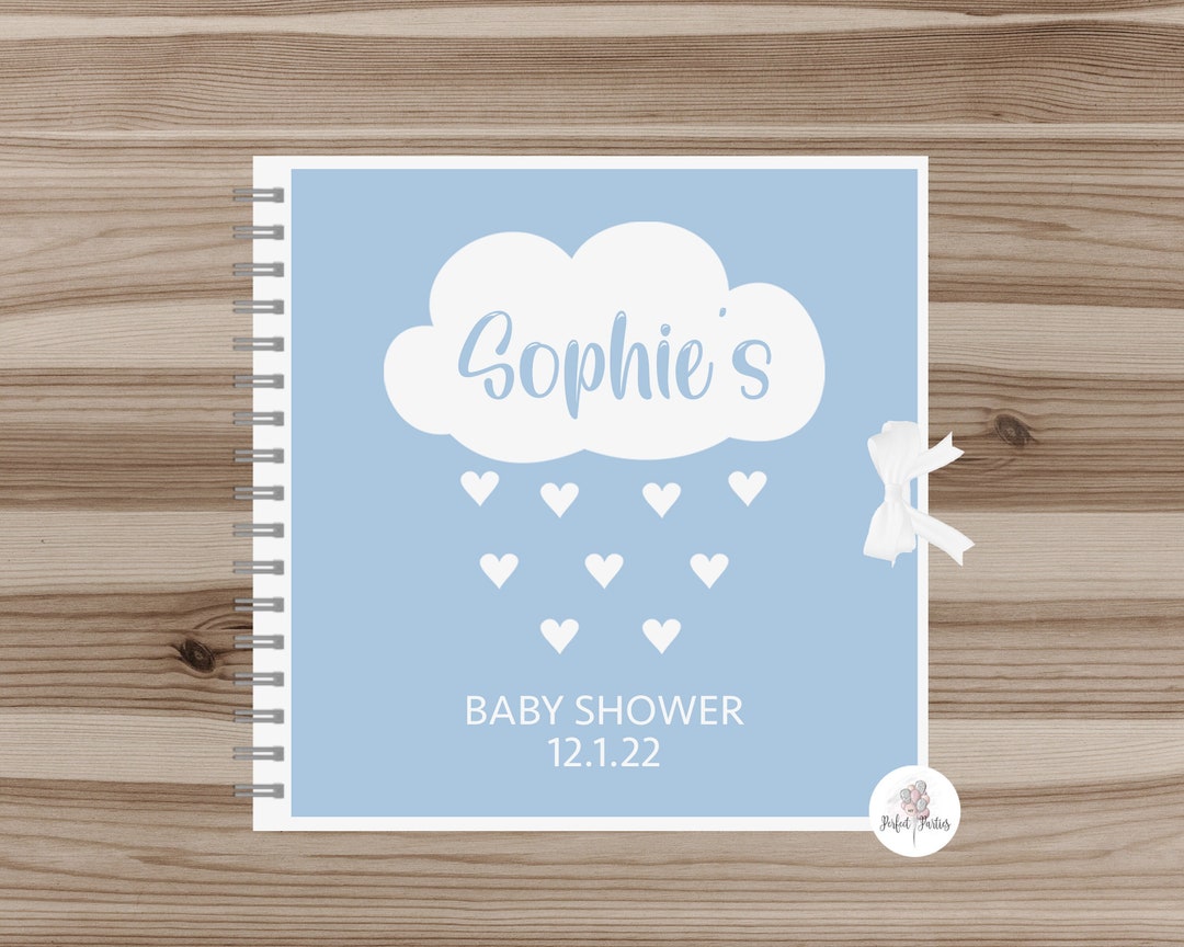 Personalised Blue Cloud Baby Shower Guest Book, Blue Cloud Baby Boy ...