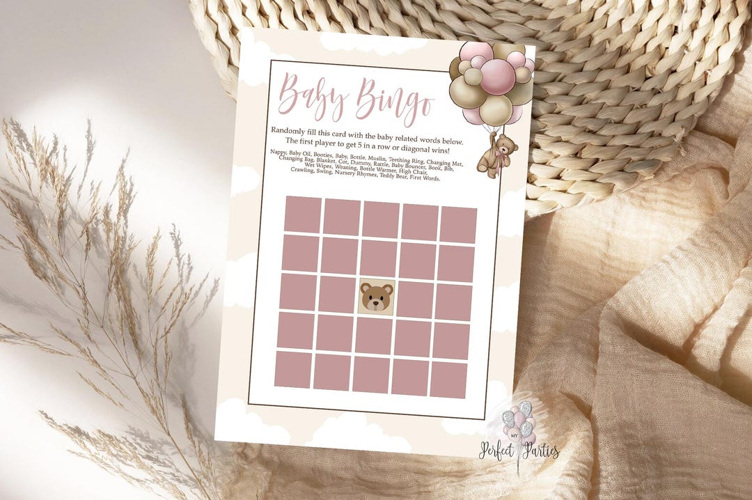 Teddy Bear Pink Baby Shower, Baby Bingo, Baby Shower, Bingo, Baby ...