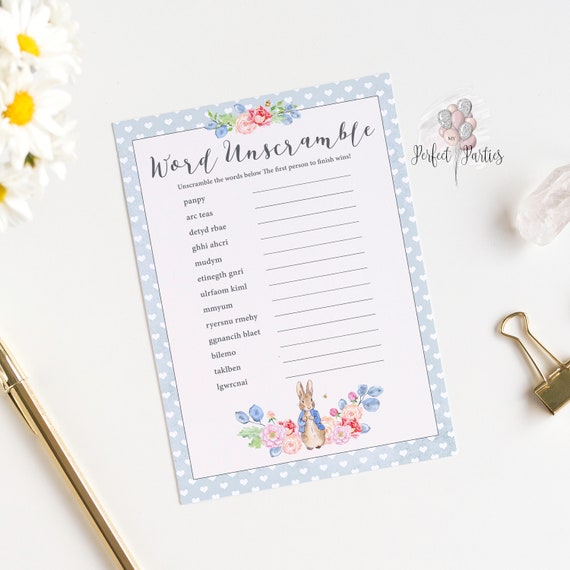 Peter Rabbit Baby Shower Baby Word Scramble Game Unscramble - Etsy