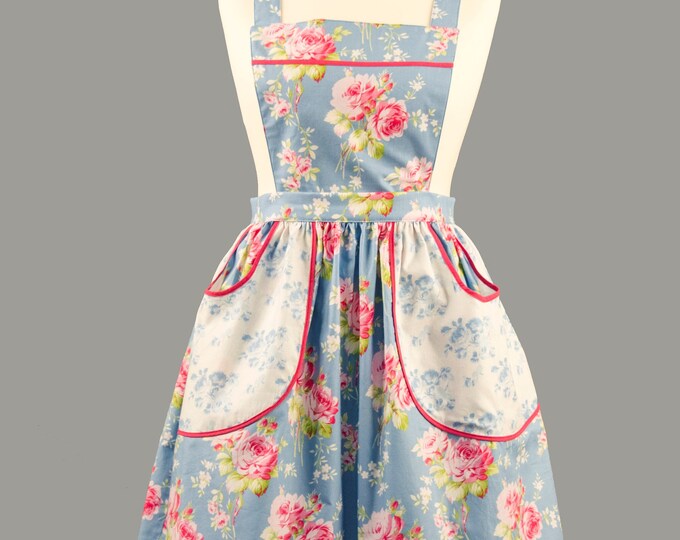 Vintage Style Apron/1940's Style Apron/ Floral Apron/blue Apron/womens ...
