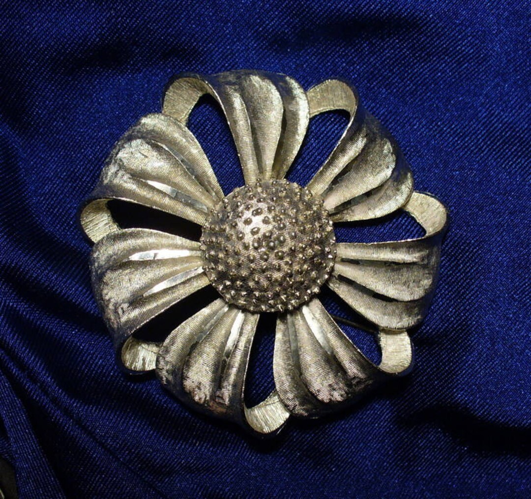 Vintage BSK Brushed Silver Brooch - Etsy