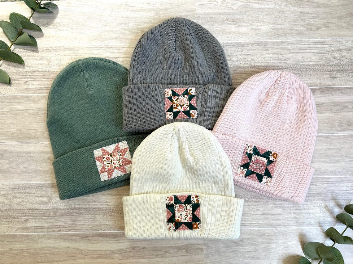Quilt Block Knit Hat | Patchwork Beanie | Gifts for Her | Handmade ...